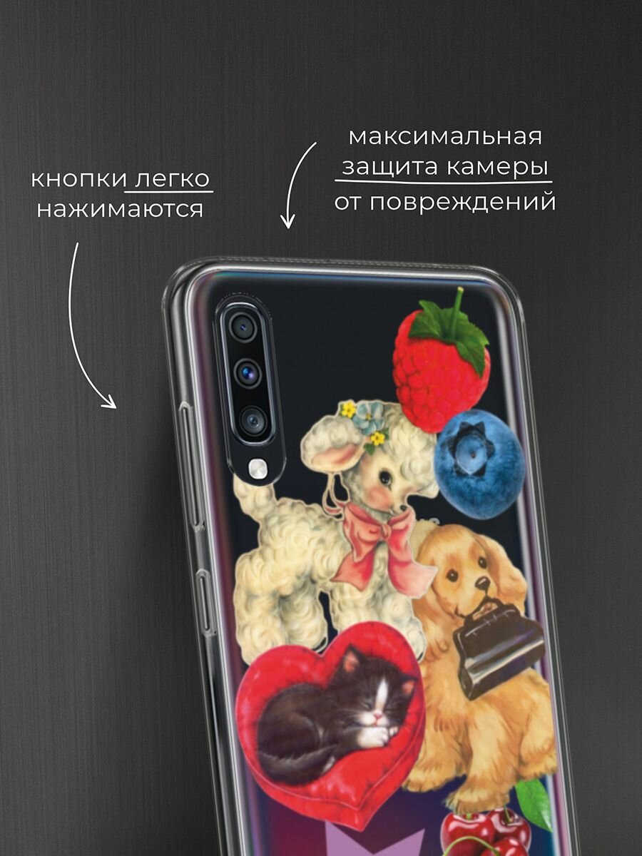 Чехол на Samsung Galaxy A70 / Самсунг Галакси А70 с принтом "Милые стикеры", прозрачный — фото 1