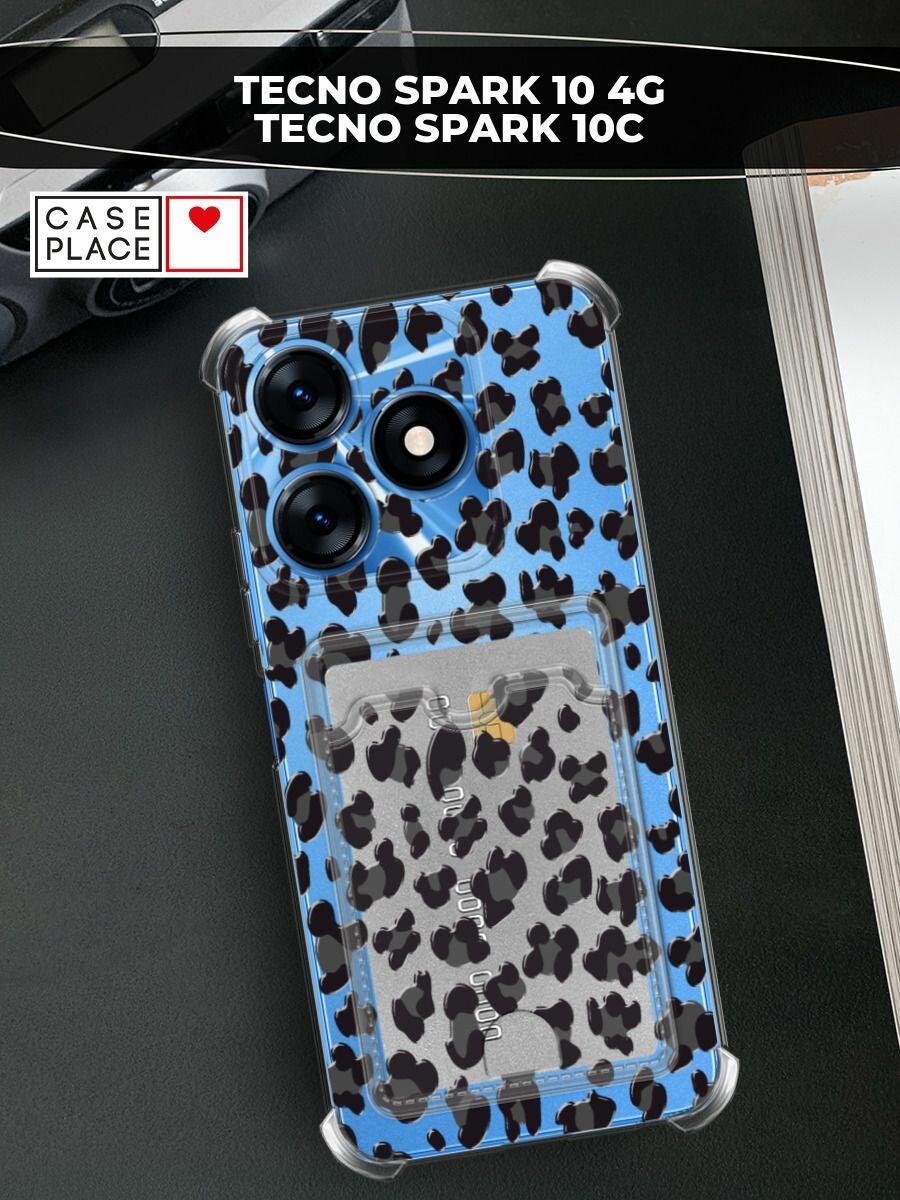 Чехол на Tecno Spark 10/10C (Текно Спарк 10/10С) с картой и принтом "Черный леопардовый окрас"