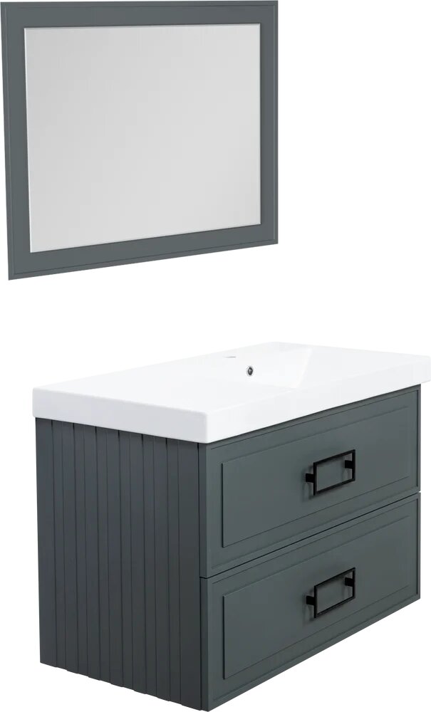 Мебель для ванной комнаты La Fenice Cubo Twin 90 R серая, ручки черные