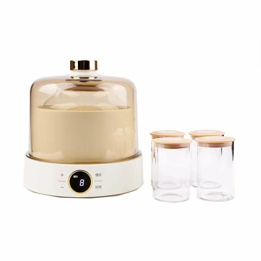 Йогуртница для приготовления термостатного йогурта в баночках, Баночка для стекло 200 мл 4шт, С таймером для брожения