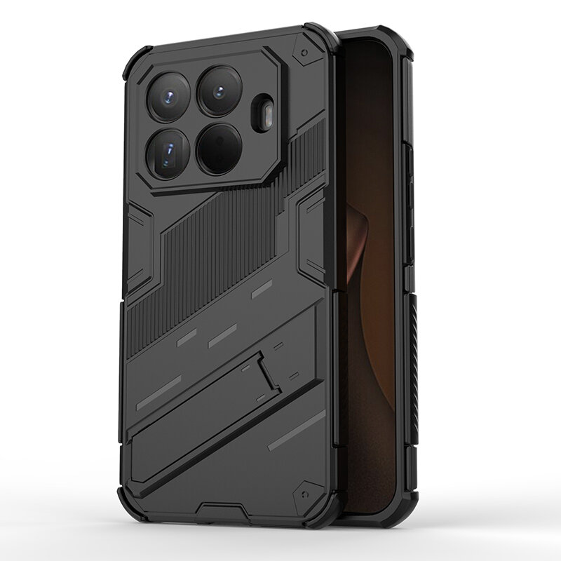 Чехол для Xiaomi 15T Pro/Сяоми 15T Про, soft touch, чехол-кардиомонитор, поликарбонат (PC), защита камеры, ударопрочный, встроенная подставка, усиленные углы, Xiaomi, Xiaomi 15T Pro, black,