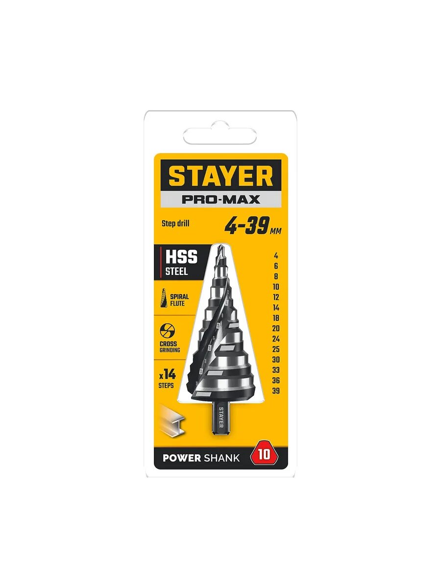 Pro-Max 4-39мм, 14 ступеней, винтовая спираль, сверло ступе