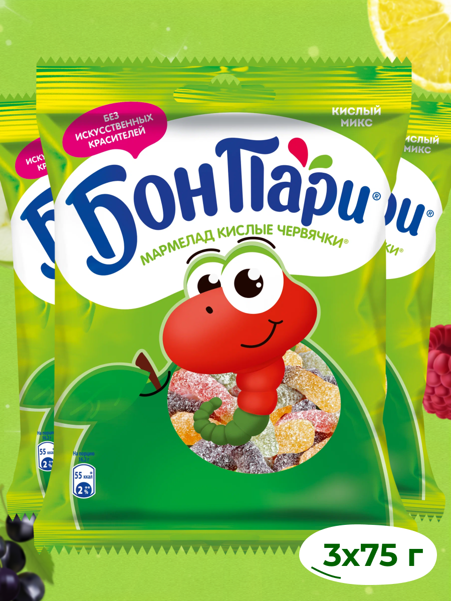Мармелад жевательный червячки 3 шт по 75 г