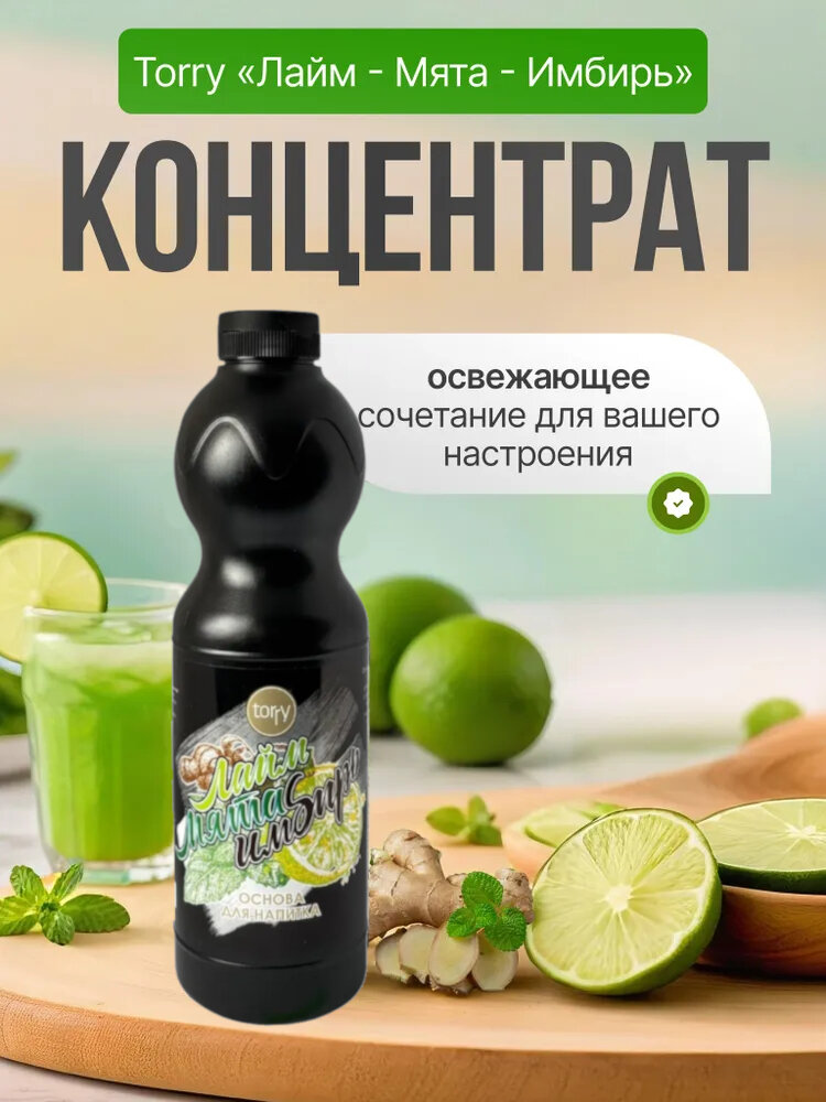 Основа Torry Лайм-Мята Имбирь, для коктейлей, напитков, десертов, пластиковая бутылка, 1 кг