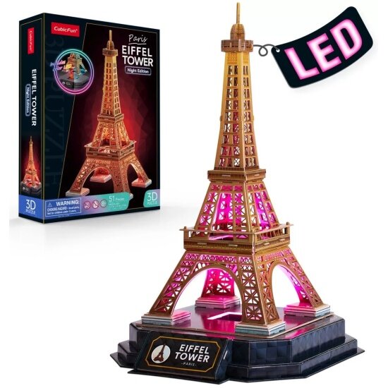 Пазл 3D Cubicfun Эйфелева башня с LED-подсветкой, 51 деталь