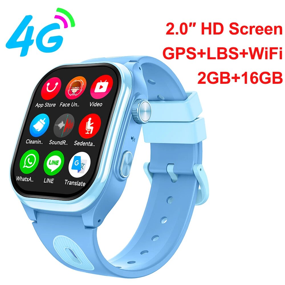 Детские умные часы 4G GPS WiFi 2 дюйма SOS для мальчиков и девочек Blue with box