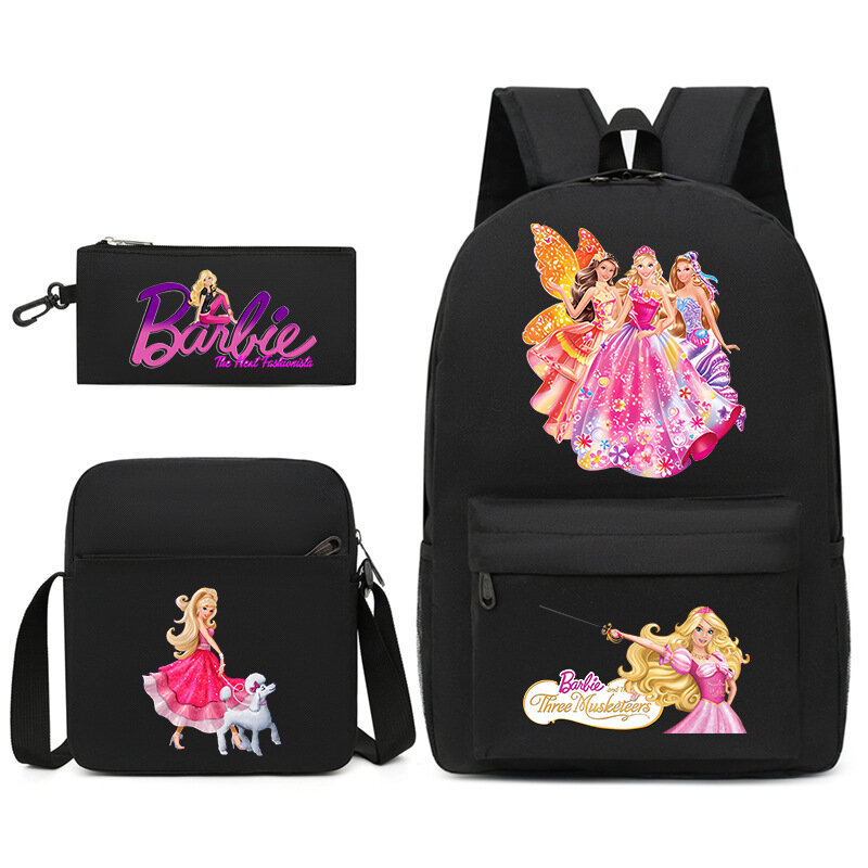 Школьная сумка для девочек 3, 4, 5 и 6 классов, сумка для обеда Barbie Princess, рюкзак, пенал, набор из трех предметов.