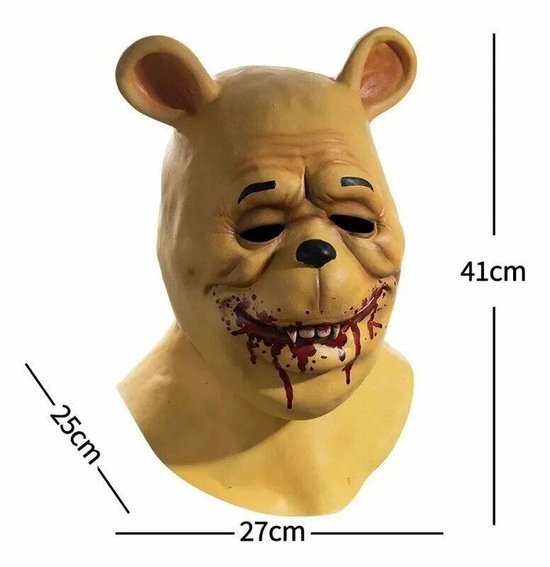 Латексная маска Винни-Пуха из ужастика "Кровь и мёд", страшный косплей на Хэллоуин