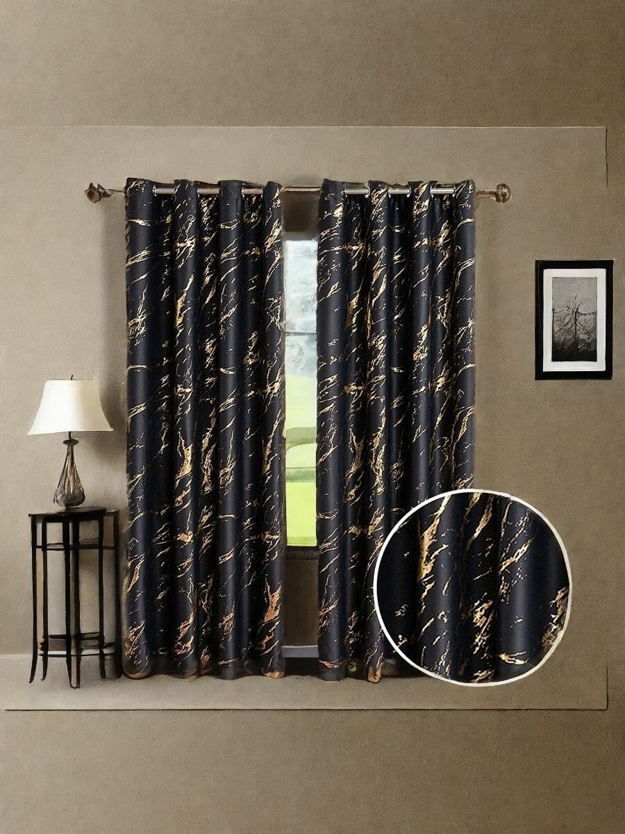 Штора 132х183 см черный, золотой