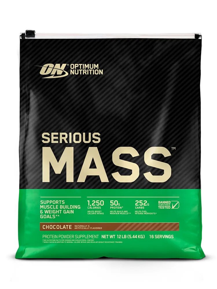 Гейнер с витаминами, глутамином Optimum Nutrition Serious Mass 5,4 кг Шоколад