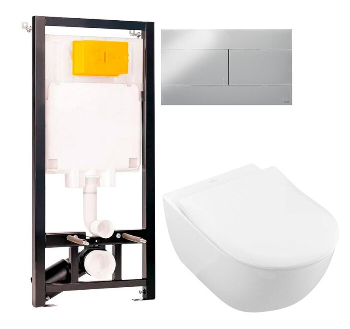 Комплект 2 в 1 Унитаз подвесной Villeroy & Boch Subway 2.0 5614R201 + Инсталляция с кнопкой OLI 80 ECO Sanitarblock mechanic