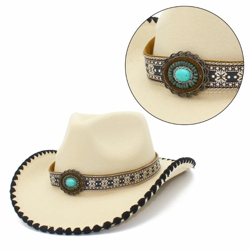 Западная ковбойская шляпа с изогнутыми полями-бежевый