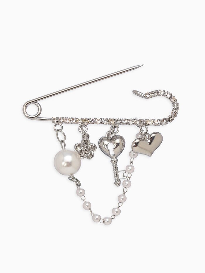 Булавка «Ключик от сердца», 6.5 см, белая в серебре