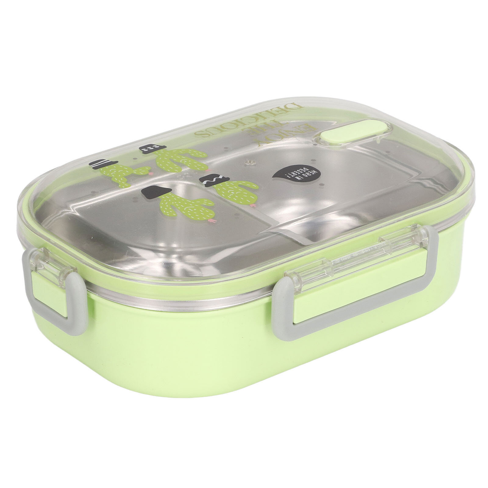 Ланч-бокс из нержавеющей стали 304, вкладыш для отделения, теплоизоляция, ланч-бокс Bento, стиль иллюстрации, герметичный контейнер для детей-студентов, прозрачный зеленый кактус