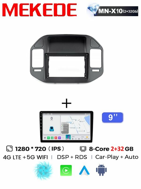 Магнитола 9" Mekede MN X10 Pro 2/32 Gb Mitsubishi Pajero 3 V70 V60 1999-2006 чёрная carplay