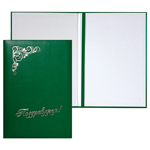 Папка адресная " deVente " Поздравляем зеленая А4, лента для удержания документов, бумвинил, количество: 2 штуки