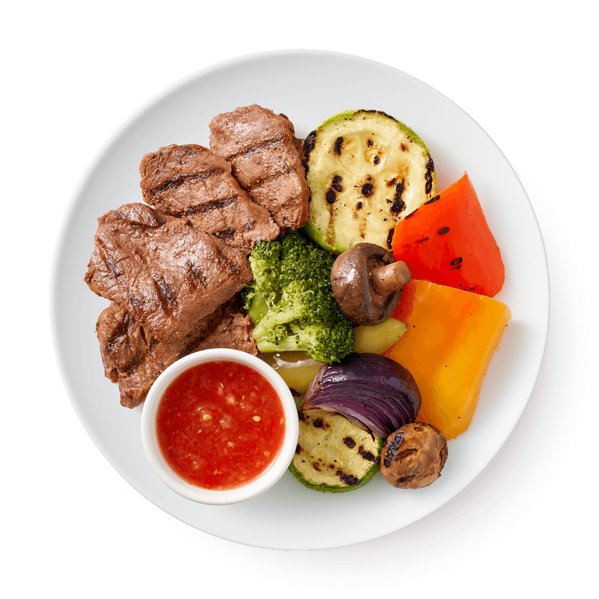 Медальоны из телятины "Кофе Пью", с овощами гриль, в пластиковом контейнере, 230 г