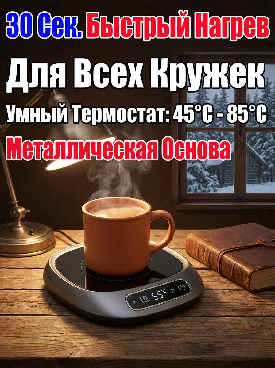 USB-подставка подогреватель для кружки, пластик, 15 см х 13 см, черная