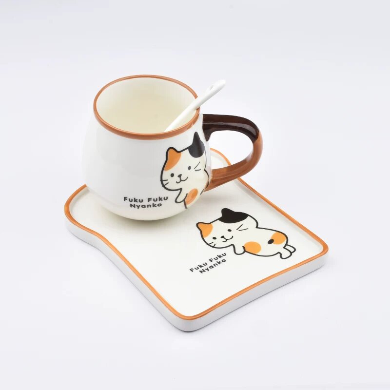 Японская керамическая кружка с милым котом и рисунком, пара, большая вместительная кофейная чашка, домашняя чашка для