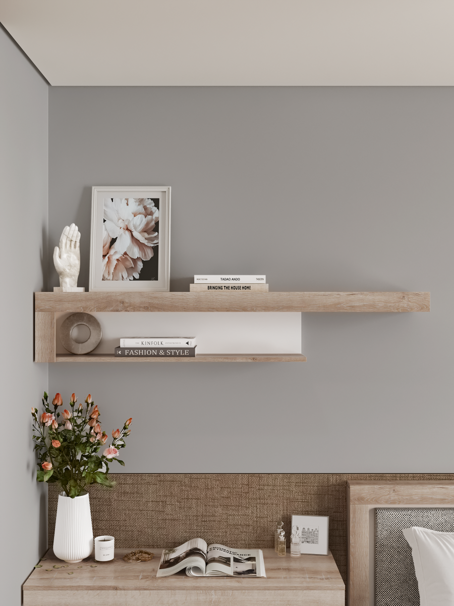 Полка настенная Полка навесная деревянная для книг 139 х 25 х 23 см Дуб Сакраменто/Белый снег