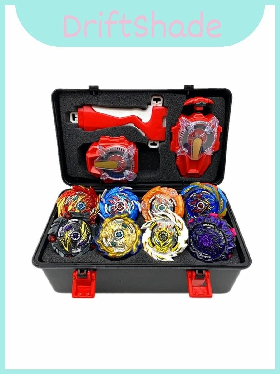 Игрушка super king gyro burst beyblade набор 8 шт, включая sparkling launchers, большая коробка для хранения