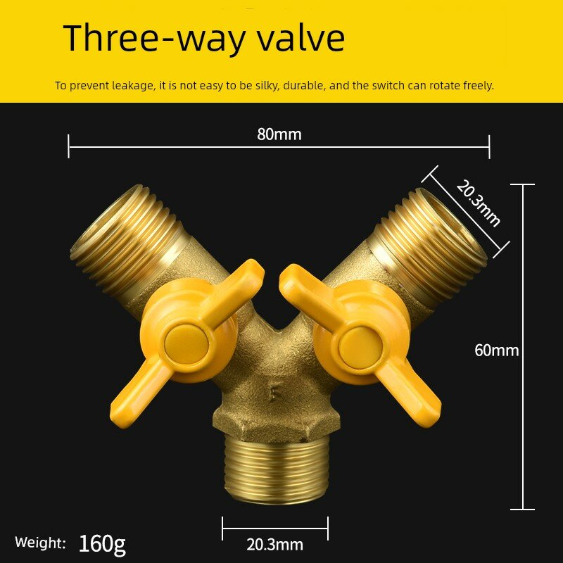 Газовый кран бытовой, утолщенный, трехходовой, 1/2 дюйма, латунный, для природного газа, прочный шаровой кран