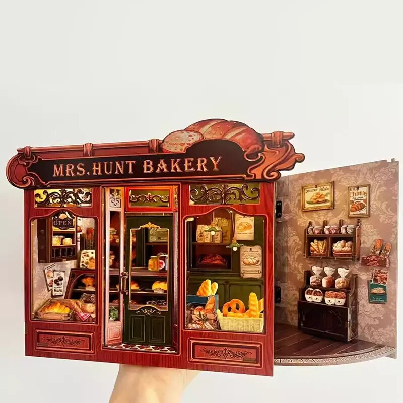CUTEBEE DIY Book Nook Kit Mrs Hunt Пекарня Кукольный домик 3D Пазл Миниатюрный декор комнаты Креативный подарок для взрослых Подросток Вставка для книжной полки