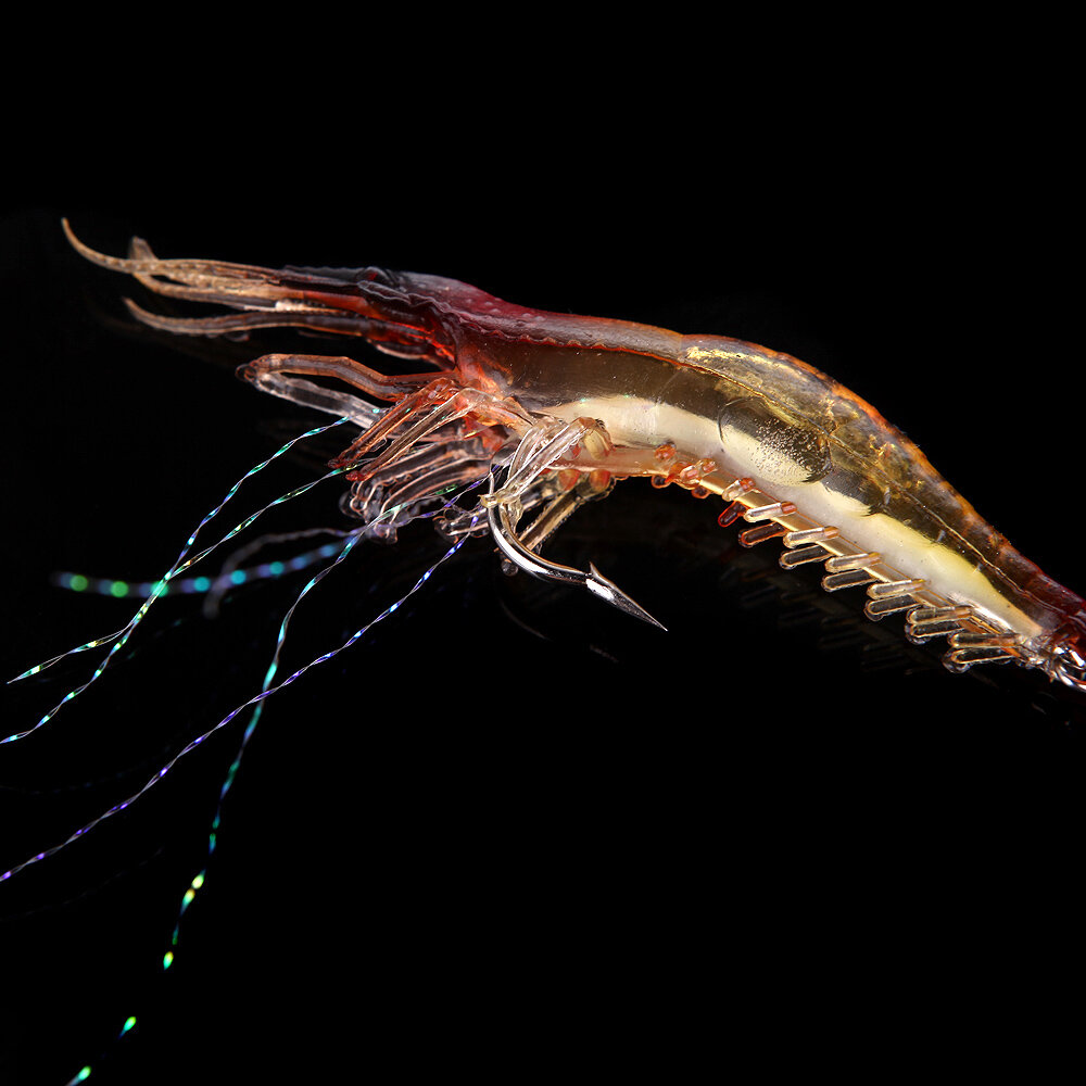 1PC 180mm PVC Искусственный Наживка Бионическая Мягкая Приманка Рыбацкая Аппаратура Форма Креветки Рыбацкие Приманки Симуляция Креветок с Крючком Ноцилуминесцентная Светящаяся Ночная Желтая Бусинка Цвет Случайный