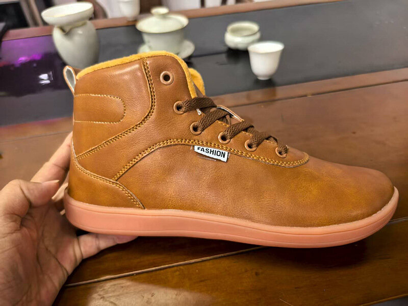 Парные зимние ботинки с широким носком, высокие кеды на флисовой подкладке, мужские зимние хлопковые туфли, женские ботинки на широкой колодке в стиле «босиком».