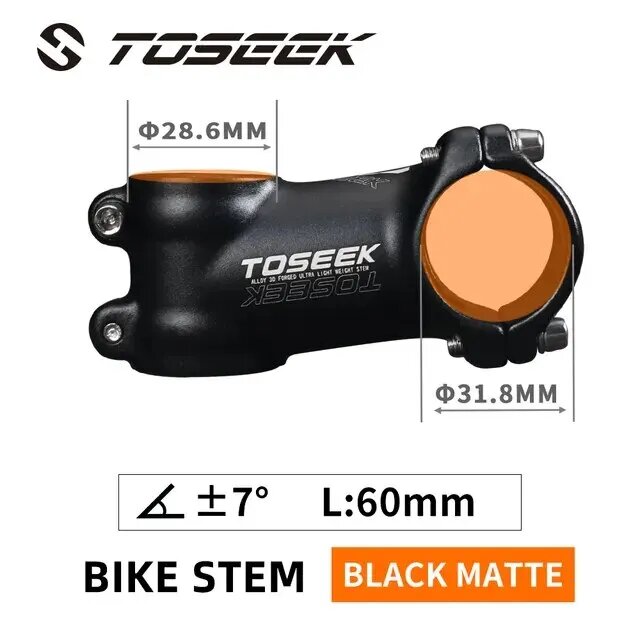 TOSEEK вынос руля MTB, черный матовый, 60мм, ±7°