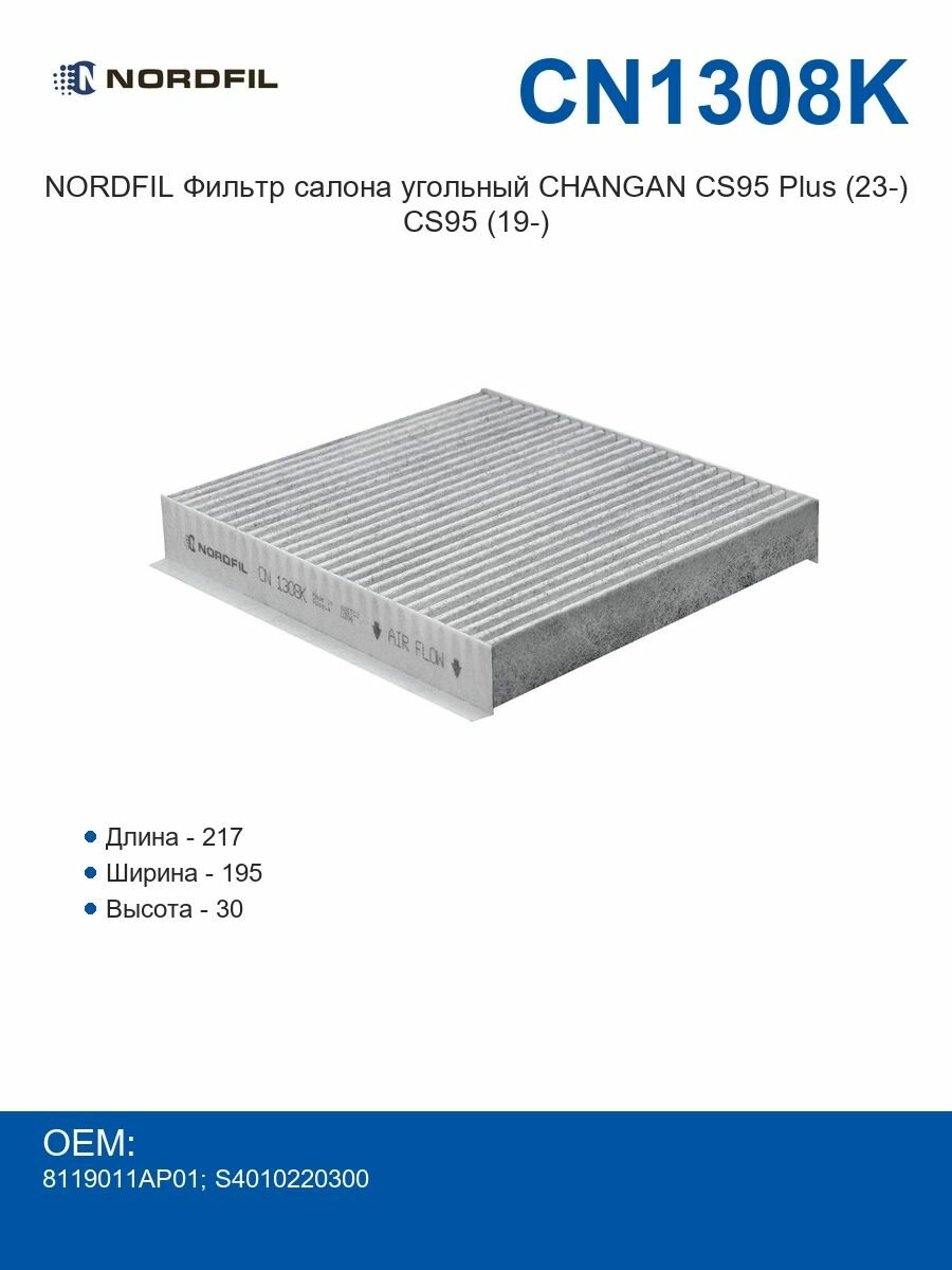 NORDFIL Фильтр салона угольный CHANGAN CS95 Plus (23-) CS95 (19-)