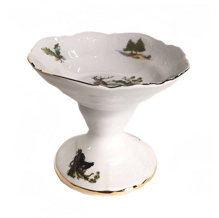 Салатник на ножке 16 см; "Bernadotte", декор "Охотничьи сюжеты", Thun/ БТФ1441