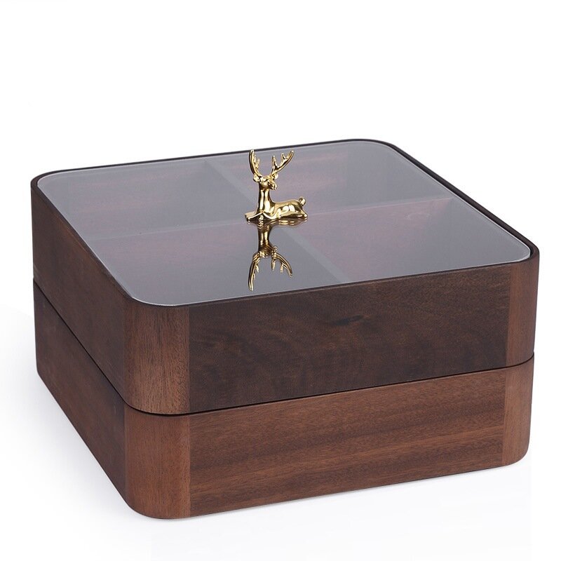 Ореховое дерево Олень (Дорога) С вами Складная крытая тарелка для закусок, семян дыни, фруктов, набор для чая в гостиной, коробка для хранения, коробка для сухофруктов