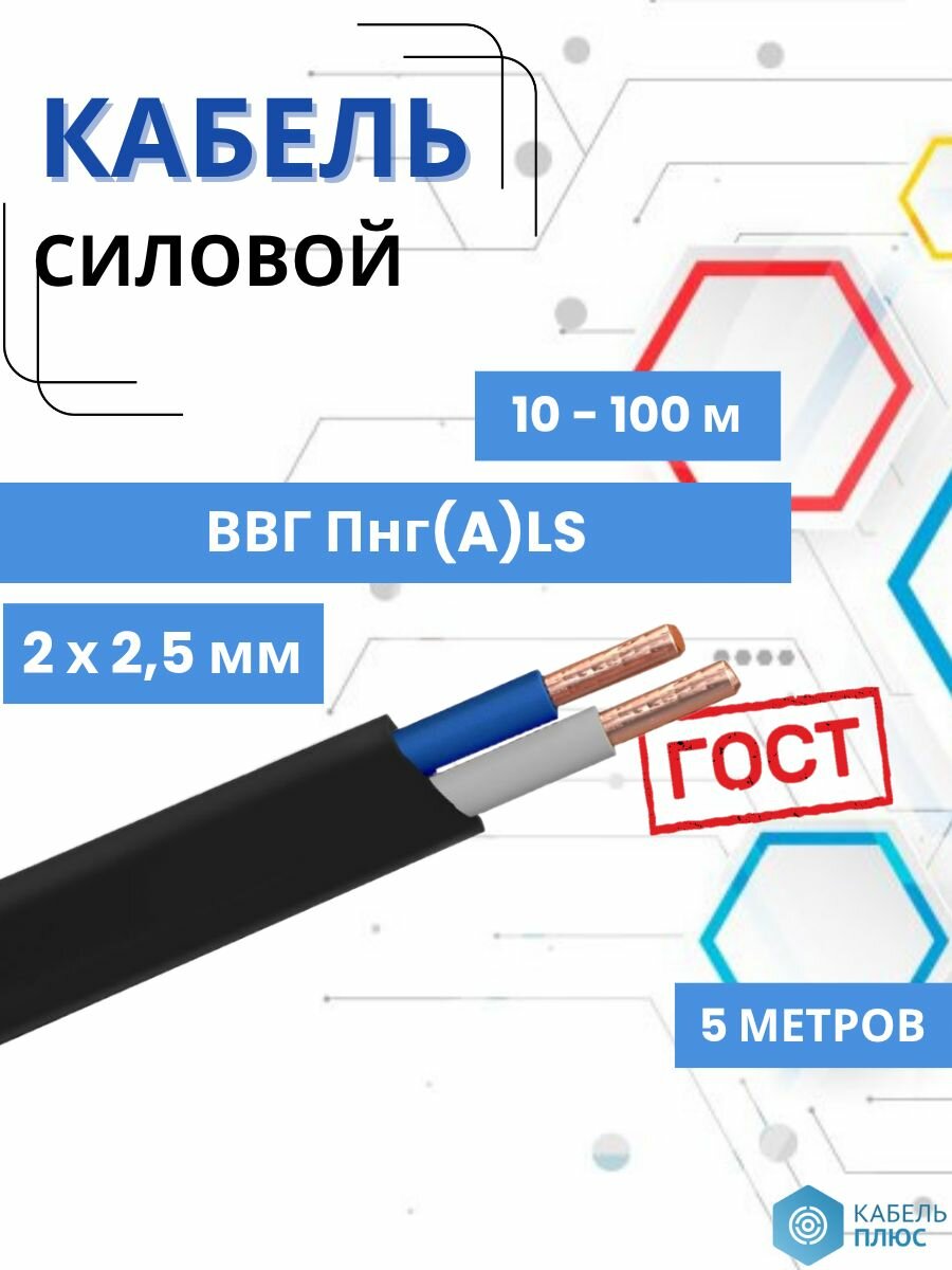 Силовой кабель ВВГ-Пнг(А)-LS 2х2,5 ГОСТ 0,66кВ/ 5 м/ ПСК