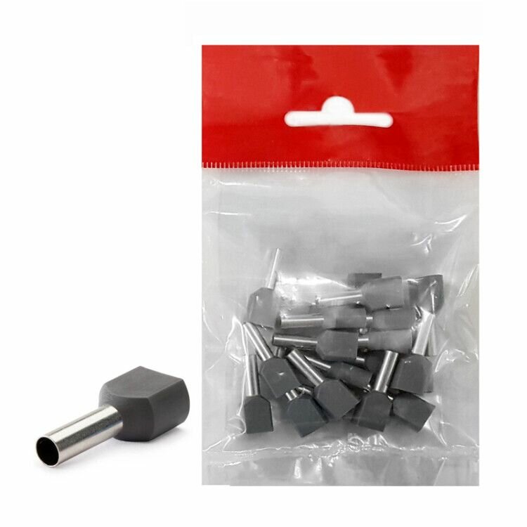 Наконечник штыревой втулочный изолир. двойной 2х 4,0мм. кв. х 12мм серый ДКС упаковка 20 шт