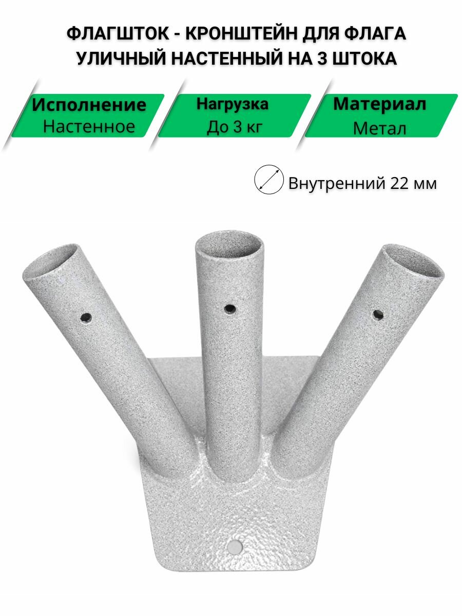 Флагшток уличный для 3 флагов настенный