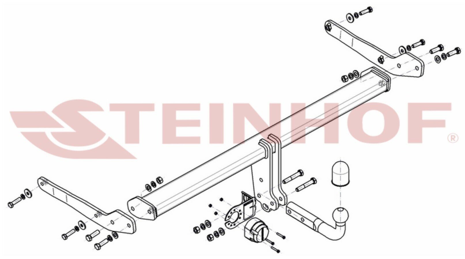 Фаркоп на Volkswagen Tiguan 2016- без подрезки бампера (паспорт и сертификат в комплекте)(без электрики) Steinhof. V-154