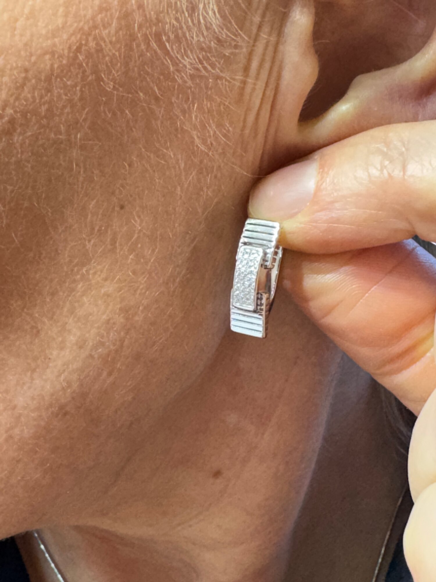 Серьги двусторонние BERGER, серебро, 925 проба, родирование, фианит, размер 3 мм, длина 1.5 см, , бесцветный — фото 1