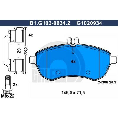Колодки тормозные передние GALFER B1-G102-0934-2 Mercedes W204 2,0-2,8, Cdi, Kompressor 01, 07->