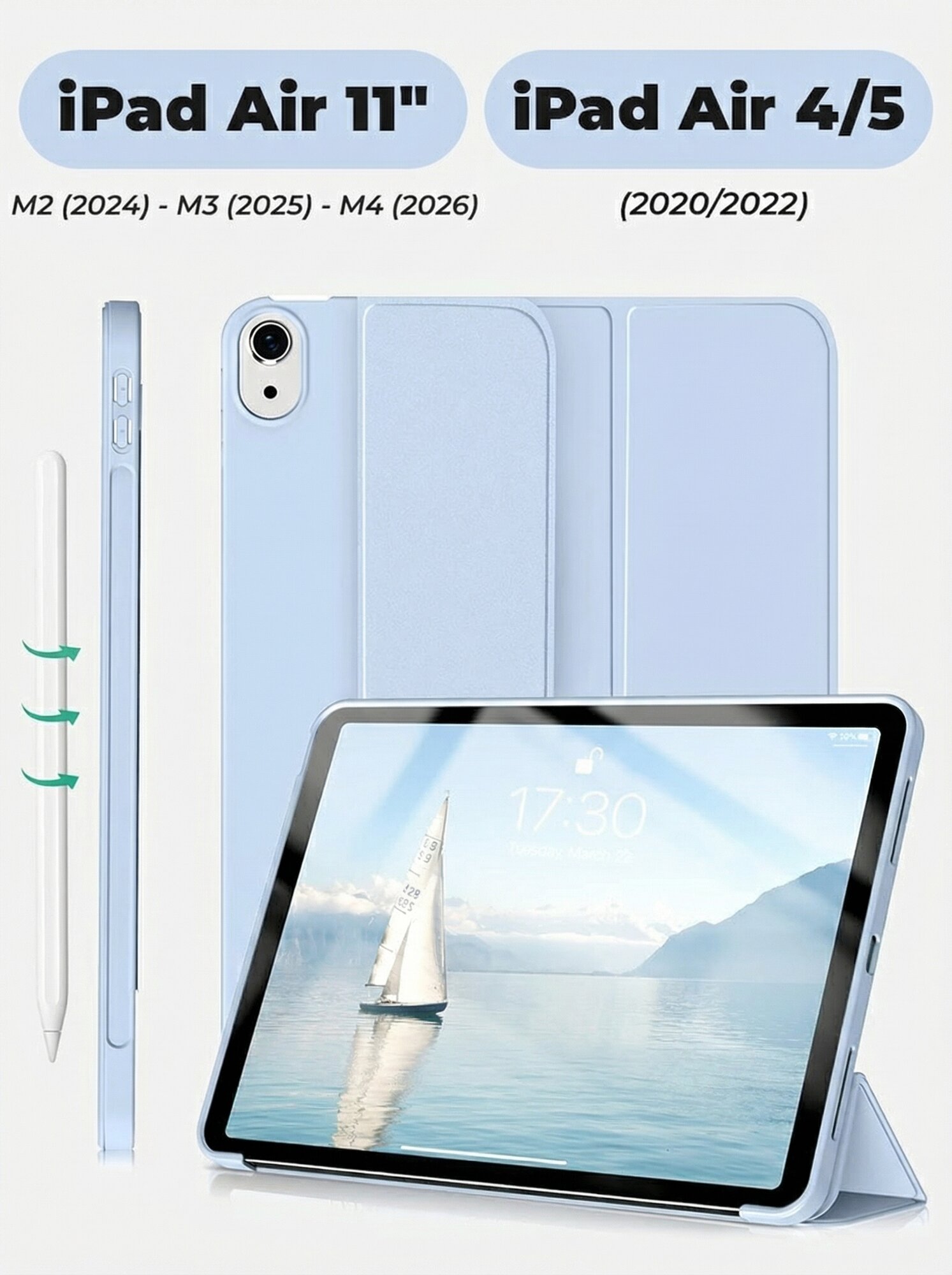 Чехол для iPad Air 11 M4 (2026), Air 11 M3 (2025), Air 11 M2 (2024), Air 5 (2022), Air 4 (2020), голубой