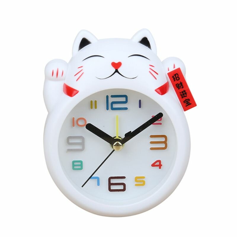 Мультяшный Будильник Lucky Cat-Белый