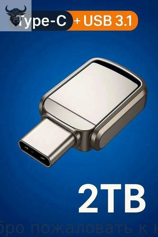 USB 2 в 1, USB 3.1 + Type-C флеш-накопитель 2 ТВ, серебристый