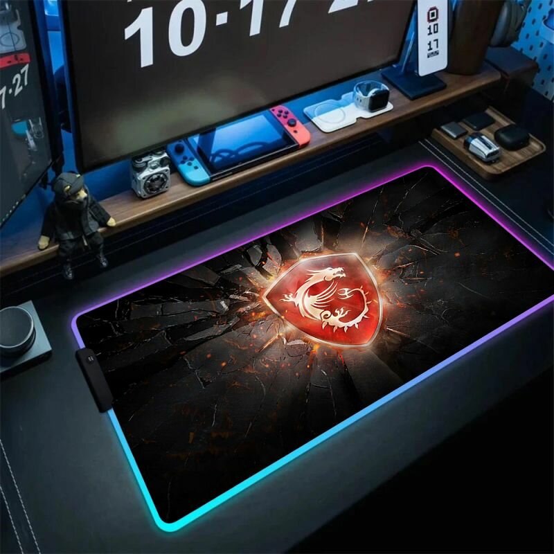 Коврик для мыши MSI, игровой, RGB, нескользящий, золотой/серебристый, 90 см x 40 см