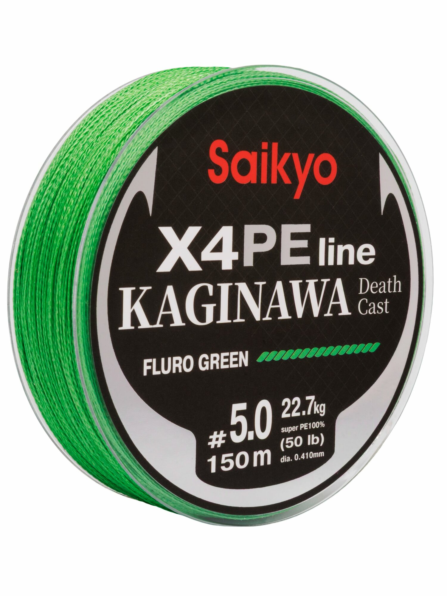 Шнур плетеный Saikyo KAGINAWA X4PE 150m, зеленый fluo #5 (0,41mm), 22,7 кг