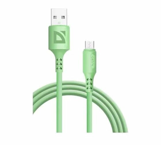 Кабель F207 Micro USB 2.0 (AM) - microUSB 2.0 (BM), 1метр, 2.4А, силиконовая оплетка, зелёный Defender (87108GRN)