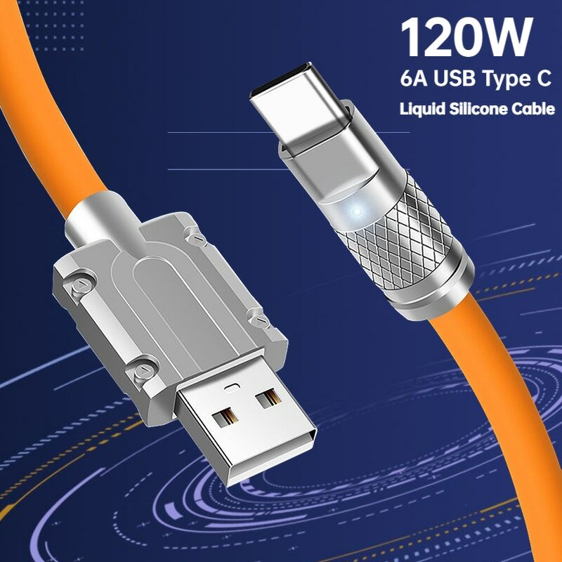 Кабель Type-C 120 Вт 6A сверхбыстрая зарядка жидкий силиконовый кабель USB для быстрой зарядки для Xiaomi Huawei Samsung Pixel USB Bold Data Line