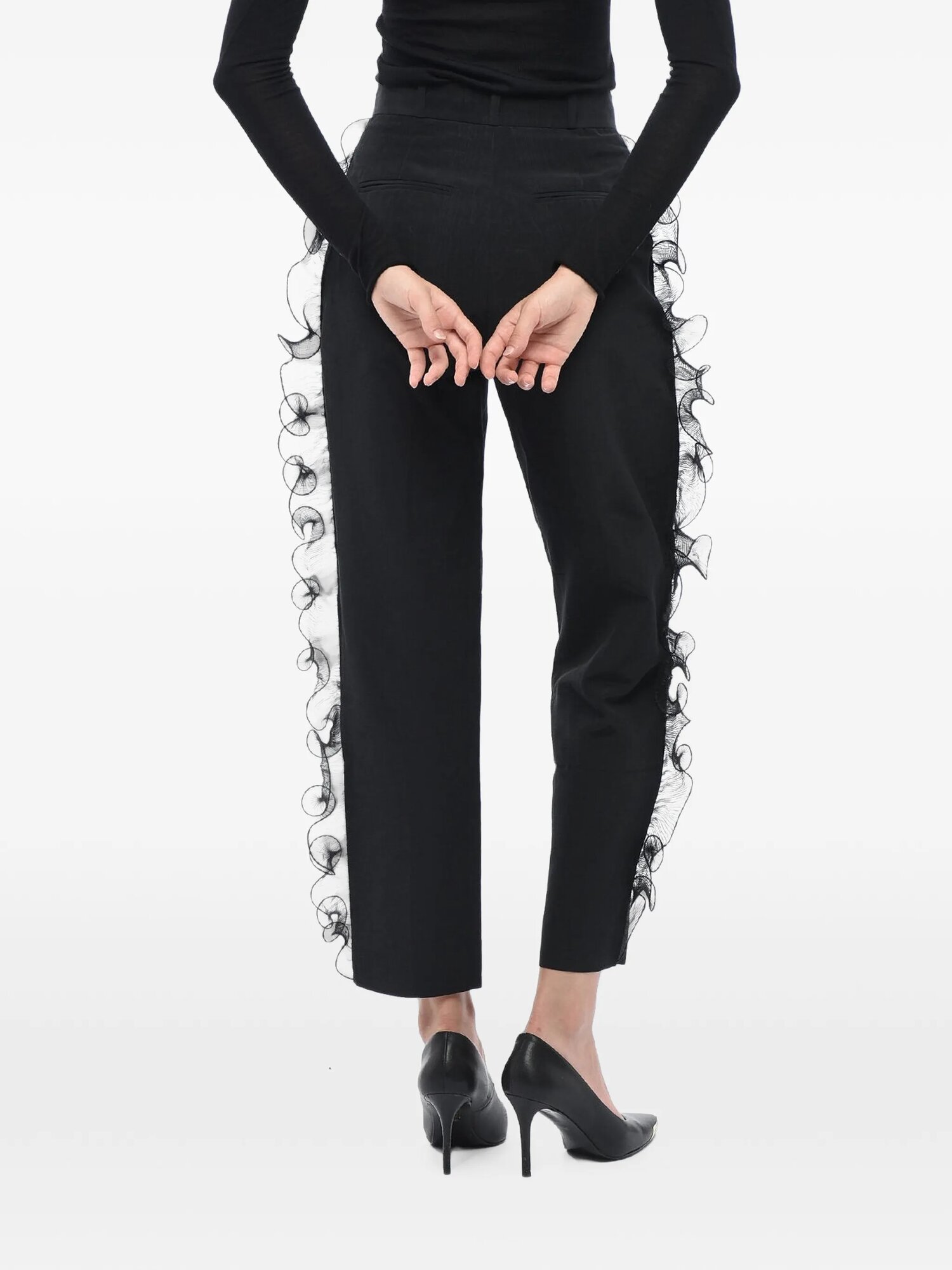 Брюки Stella McCartney Ruffle-trim trousers, размер 36, черный — фото 1