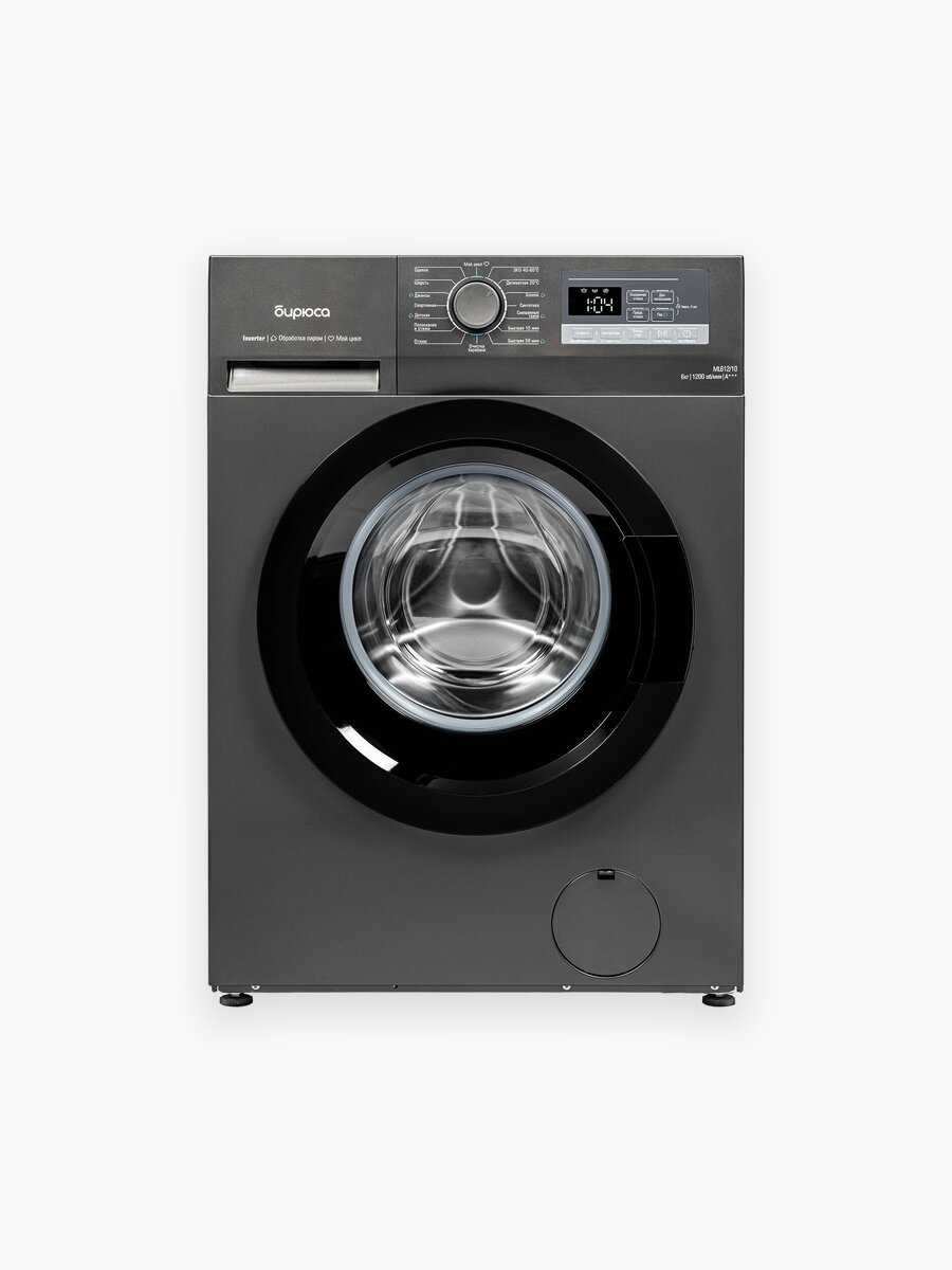 Стиральная машина Inverter 6 кг, с дисплеем, функция пар, Бирюса WM-ML612/10 DM, темный металлик