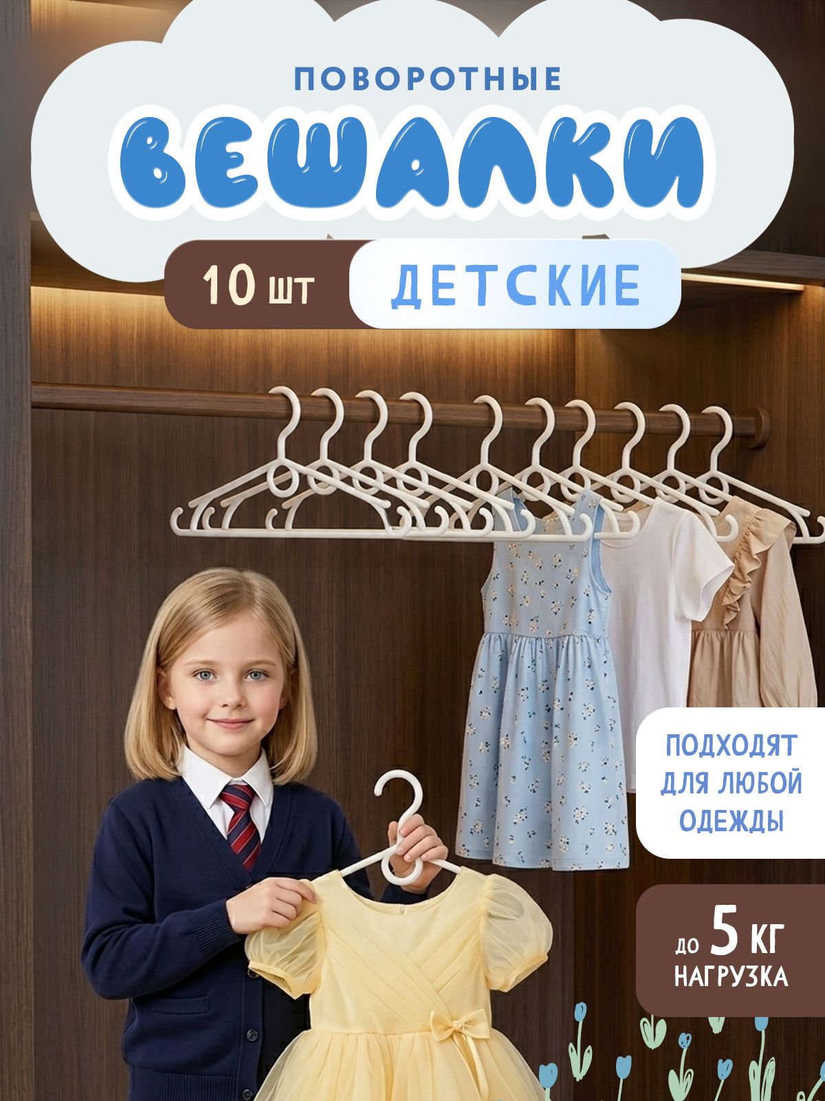 Вешалка плечики детские для одежды / Набор вешалки плечики для детской одежды, 10 штук