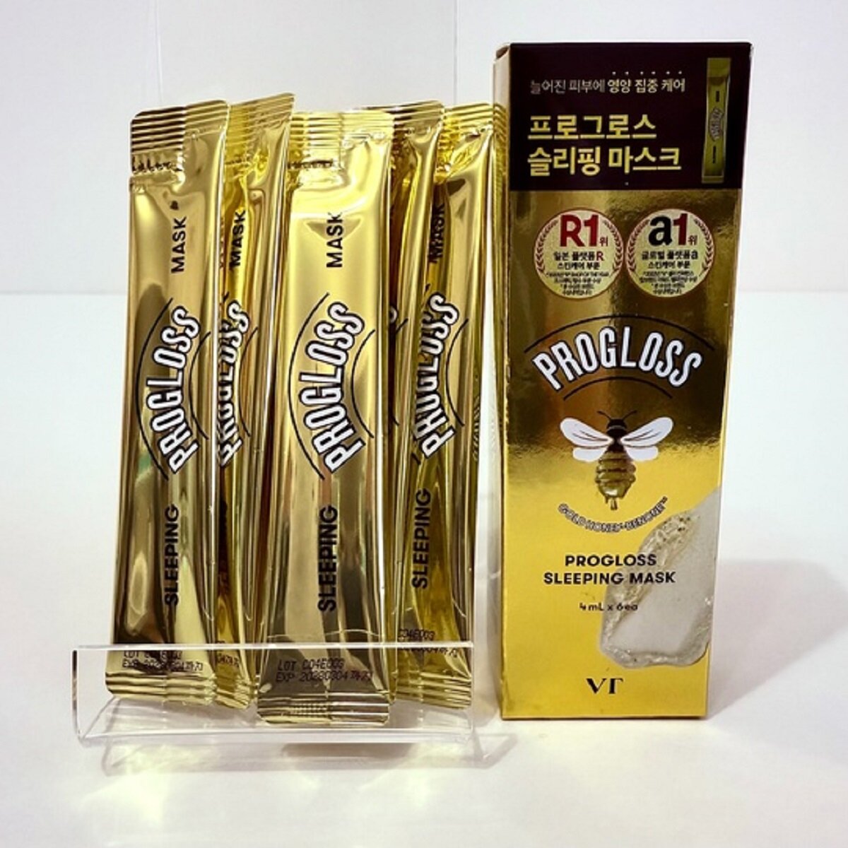 Vt Маска ночная для сияния (тревел 4мл х 6шт) Progloss Sleeping Mask Gold Honey Benone